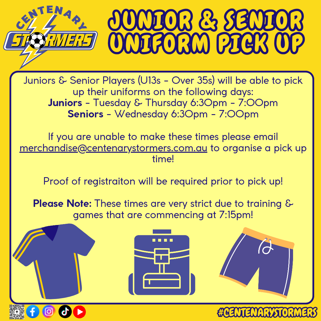 Junior & Senior Player Uniform Pick up! – Centenary Stormers